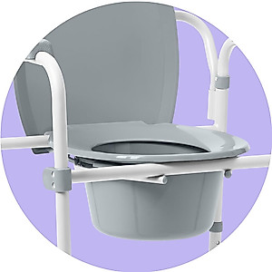 Medline 3-in-1 Steel Bedside Commode, Standard Seat, Sturdy Folding Frame, 7.5 QT. Bucket, 350 lb. Weight Capacity, Clip-on Seat, Easy Cleaning, Tool-Free Assembly, Gray