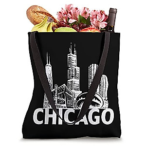 Chicago Illinois USA City Skyline Silhouette Outline Sketch Tote Bag