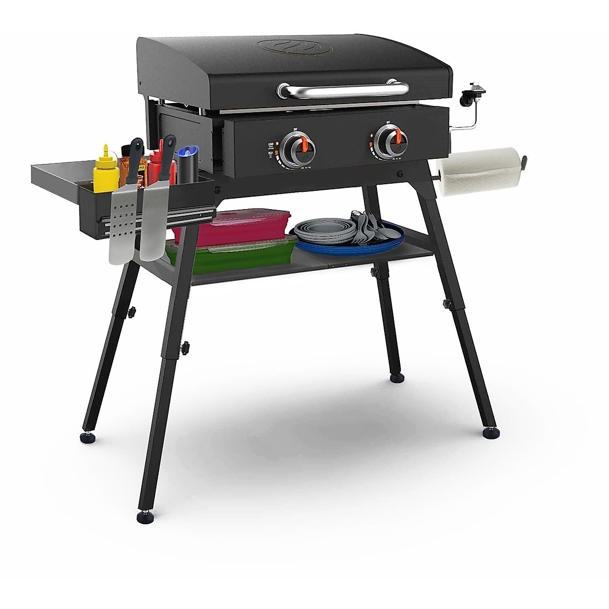 Grill Griddle Stand for Blackstone 22 Inch,17 Inch Tabletop Griddle, Griddle Table with Side Shelf & Sub-shelf and Paper Towel Holder, Support to Add Wheel and Magnetic Tool Holder or Grill Caddy