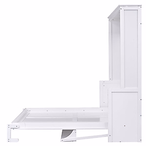 YSWH Queen Size High Murphy Bed Chest, Wood Murphy Bed Frame with Shelf Desk, Mobile Versatile Chest Bed Folding Bed for Bedroom Furniture, Foldable Platform Bed Folded into Cabinet (White)