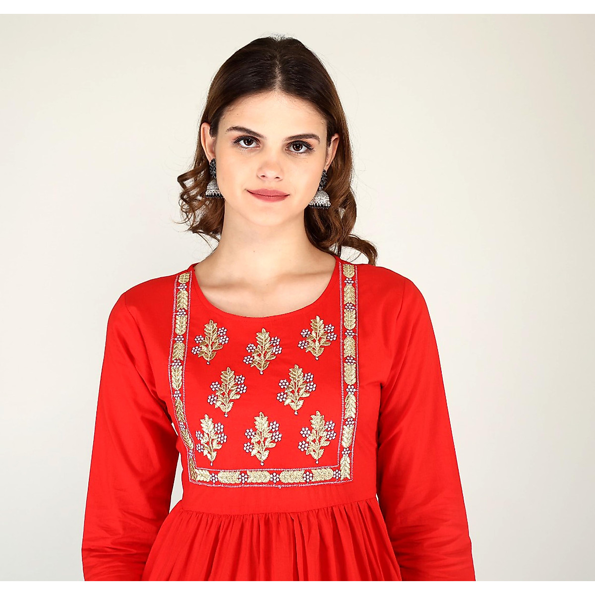 MAHICH WOMEN'S Rayon Anarkali Kurti, Plazzo with Dupatta Set (L) Red