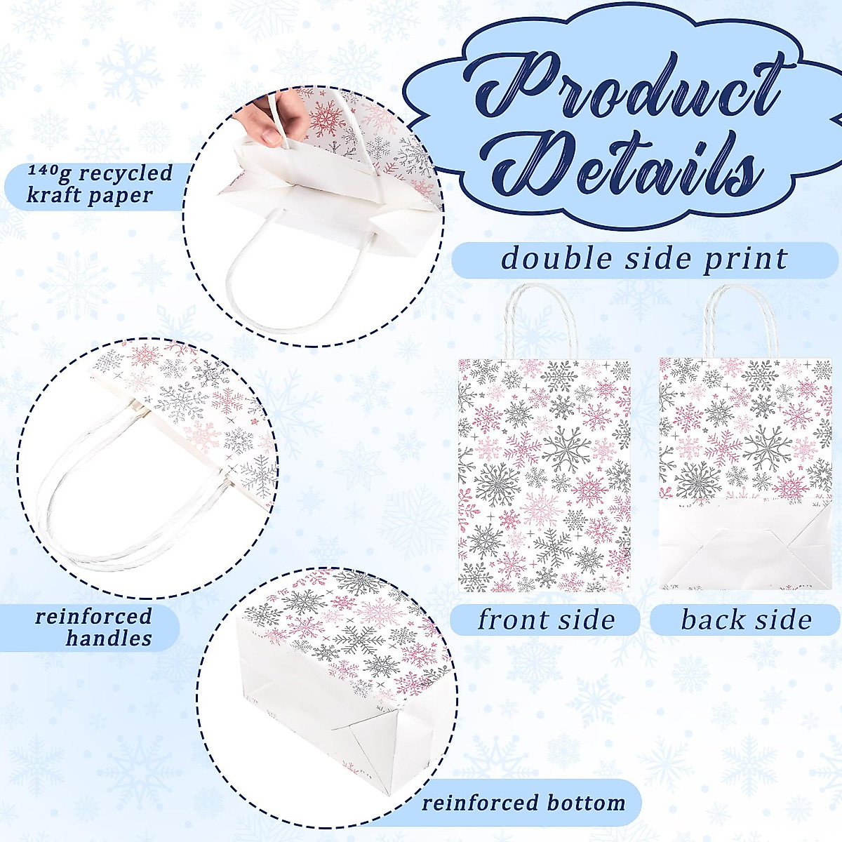 Silkfly 50 Pack Frozen Gift Bag Snowflake Party Bags Winter Frozen Goodie Bags with Tissue Paper for Snowflake Baby Shower Birthday Holiday Party Supplies