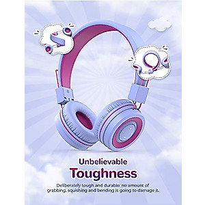 iClever BTH02 Kids Headphones, Kids Wireless Headphones with MIC, 22H Playtime, Bluetooth 5.0 & Stereo Sound, Foldable, Adjustable Headband, Childrens Headphones for iPad Tablet Home School, Purple