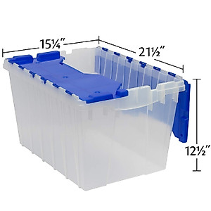 Akro-Mils 66486 12-Gallon Plastic Stackable Storage Keepbox Tote Container with Attached Hinged Lid, 21-1/2-Inch x 15-Inch x 12-1/2-Inch, Clear/Blue