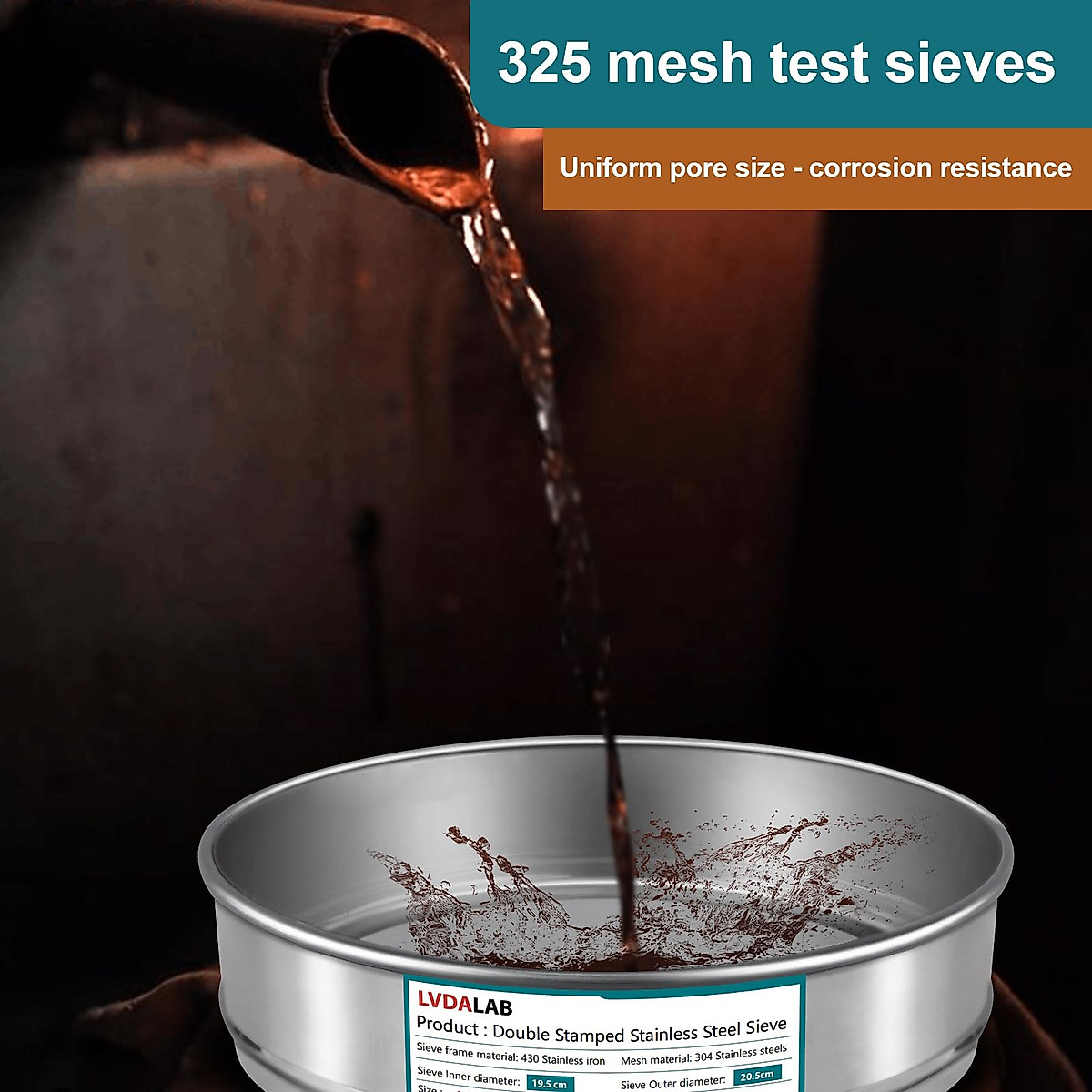LVDALAB 304 Stainless Steel Mesh Lab Sieve, 325 Mesh (0.045mm) Aperture Test Sieve, 7.9Inch(20cm) Diameter Economy Standard Analysis Sample Test Sieves for Industrial Laboratory Homes