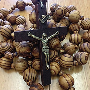 Giant Big Beads Rosario Natural Wood Chain Jesus Cross Xl Large 40" Wall Rosary