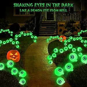 COCOJAM Halloween Decorations Outdoor Solar Scary Eyeball Garden Lights, 2 Packs 20 LED Waterproof Solar Eyeball Lights for Halloween/Yard/Lawn/Party/Graveyard Decoration (Green)