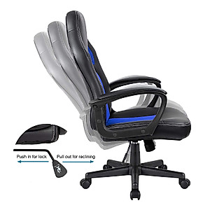 Furmax Blue Leather Office Chair with Adjustable Swivel Base, Padded Armrests and Lumbar Support