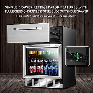 Karcassin 24 Inch Indoor Under Counter Drawer Fridge，Stainless Steel 2 in 1 Beverage Refrigerator Built-in and Freestanding with Digital Display for Home and Commercial Use