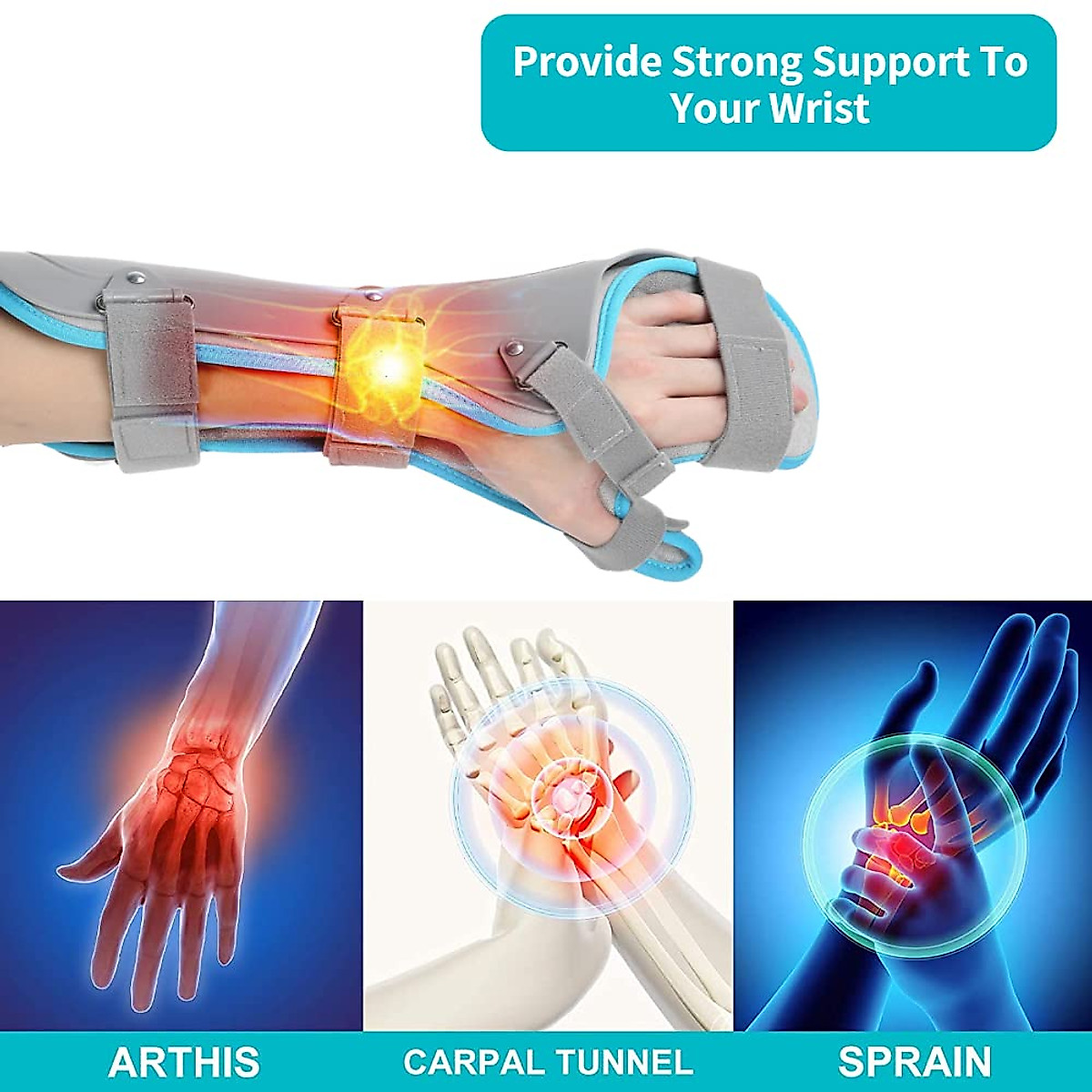 Wrist Support Brace Splint, Carpal Tunnel Arm Support Stroke Resting Hand Splint Night Immobilizer Muscle Atrophy Rehabilitation For Hand for Tendinitis Sports Injuries Pain