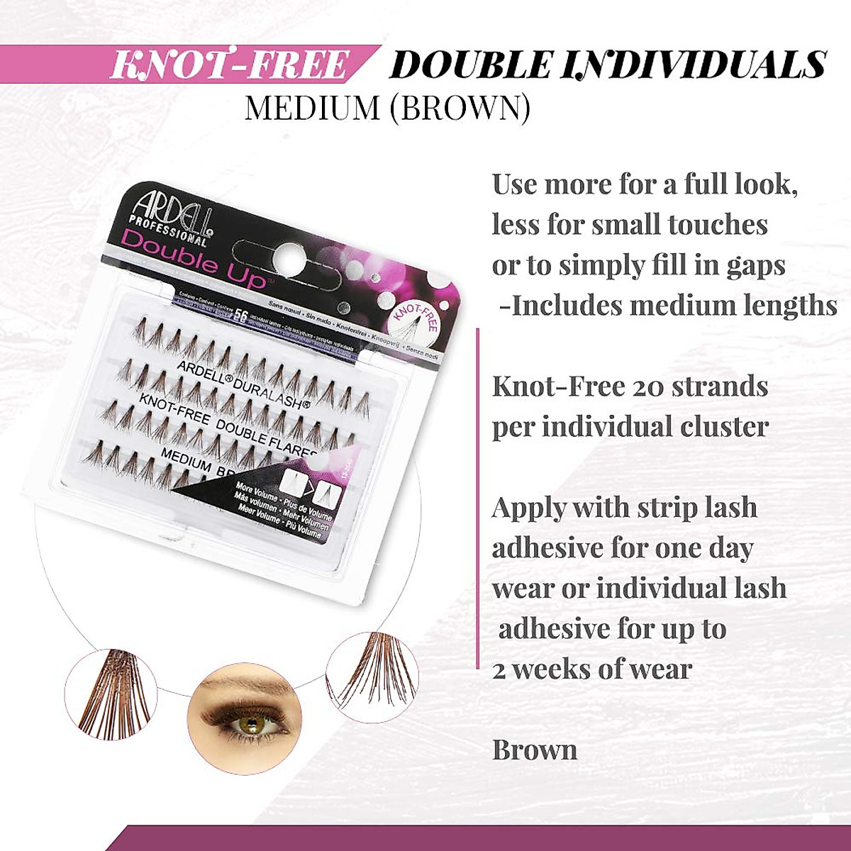 Ardell False Eyelashes Double Up Individuals Knot-Free Medium Brown 4 Pack