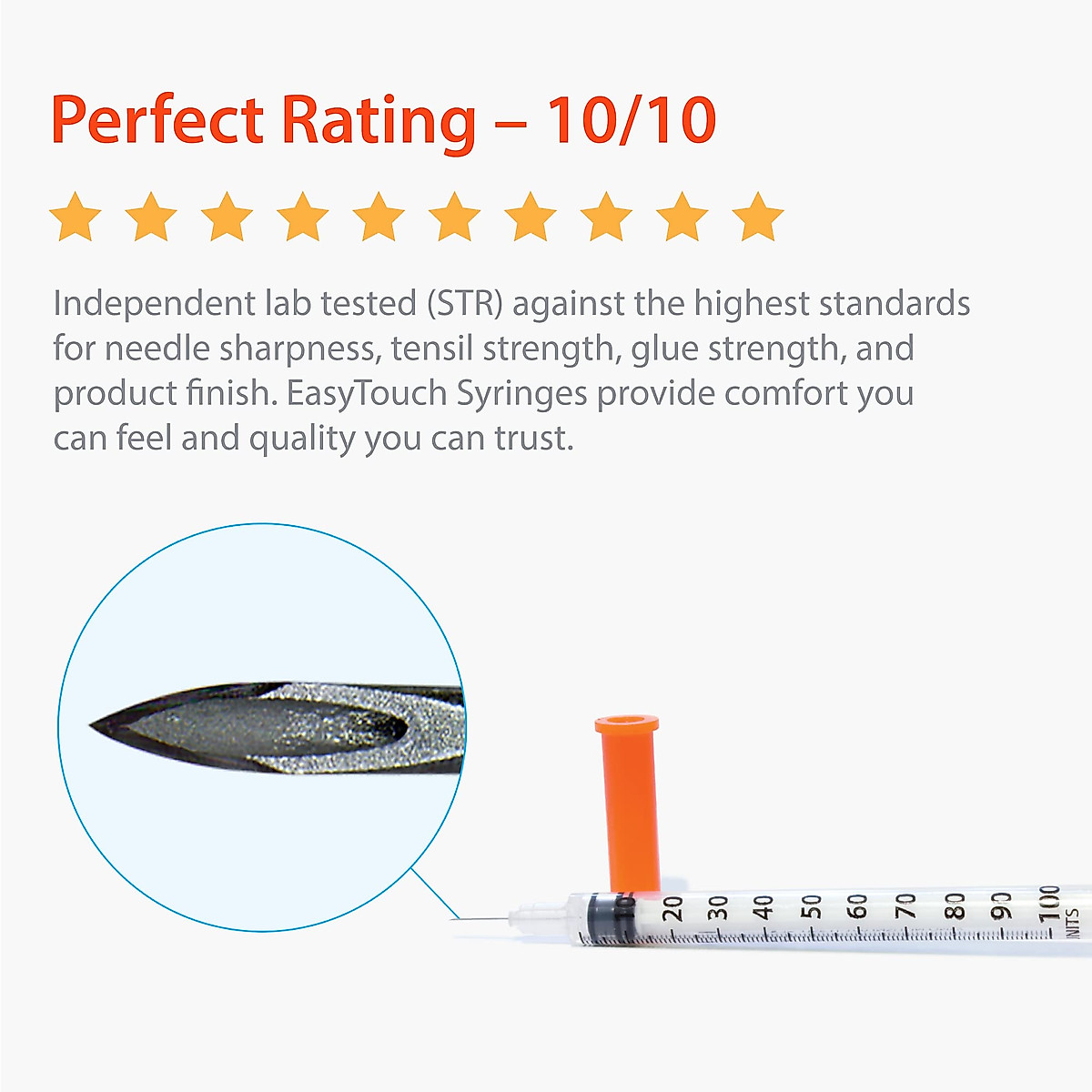 EasyTouch U-100 Insulin Syringe with Needle, 29G 1cc 1/2-Inch (12.7mm), Box of 100