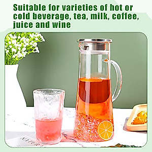 4 Pieces Glass Pitcher with Lid and Spout Heat Resistant Glass Water Carafe with Handle 1.5 Liter 51 oz Juice Beverage Pitcher with Stainless Steel Lid for Hot Cold Beverages Iced Tea Bar Kitchen