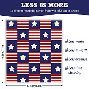 AnyDesign American Flag Swedish Dishcloth Stars Stripes 4th of July Kitchen Towels Reusable Washable Cotton Dish Towels for Independence Day Home Party Cleaning, 7 x 8, 4 Pack