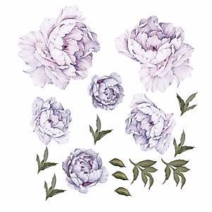 Gigicloud Peony Flowers Wall Stickers, 3D Purple Flower Wall Decals Peel and Stick Removable Wall Art Decor DIY Mural Wall Art Decor for Kids Room Living Room Bedroom Home Decoration