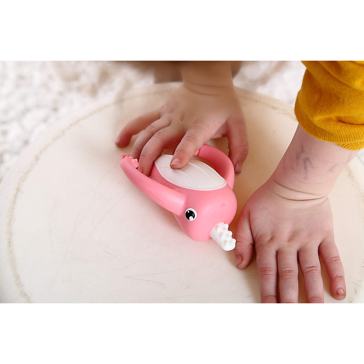 Smily Mia Nora Narwhal Soft Silicone Teething Toy/Toothbrush with Two Handles for 3M+ Babies Teething Pain Relief, Pink