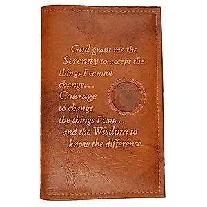 Alcoholics Anonymous AA 12 Steps & 12 Traditions Book Cover Serenity Prayer & Medallion Holder Tan
