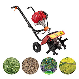 LYNICESHOP 52cc 2-Stroke Gas Power Cultivator Tilling Rototiller, Garden Farmyard Tiller Mini Tiller Cultivator, Adjustable Tilling Width Up to 14.17'', Tilling Depth Up to 3.94'' for Lawn, Garden