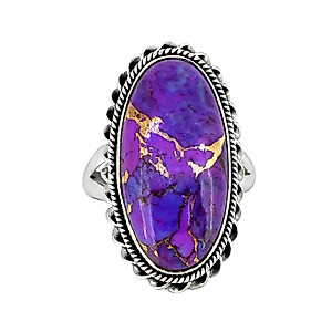 YoTreasure Purple Copper Turquoise Solid 925 Sterling Silver Ring