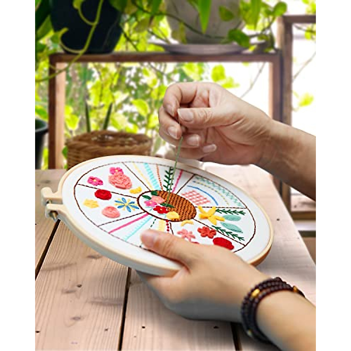 TINDTOP Beginners Embroidery Stitch Practice kit, Embroidery Kit for Beginners Include Embroidery Cloth Hoops Threads for Craft Lover Hand Stitch with Embroidery Skill Techniques (Colorful)