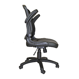 OFFICE FACTOR Ergonomic Office Chair Mesh Back Faux Leather Seat, Computer Chair with Padded Flip-Up Arms Lumbar Support Executive Chair for Home Office (Black Chair)