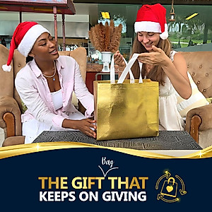 Nush Nush Gold Gift Bags Large Size – Set of 15 Reusable Gold Gift Bags With White Handles - Perfect As Christmas Gift Bags, Goodie Bags, Birthday Gift Bags, Party Favor Bags –13Wx5Dx11H