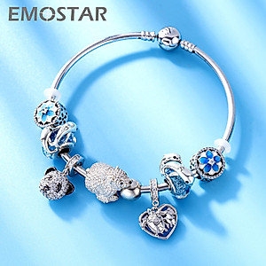 Mother/Child Dolphins Charms on Sea Blue Murano Glass Beads fit Pandora Mothers Day Bracelet, 925 Sterling Silver Playful Dolphine Beads Ocean Life Charm, Gift for Travel/Christmas