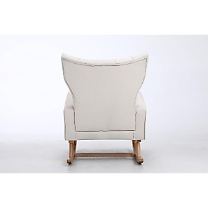 HHOK Rocking, Mid Century Modern Velvet Tufted Upholstered Rocker Armchair Padded Seat with Solid Wood Base, Accent Chair with High Backrest and Armrests for Living Room Bedroom Balcony, Beige