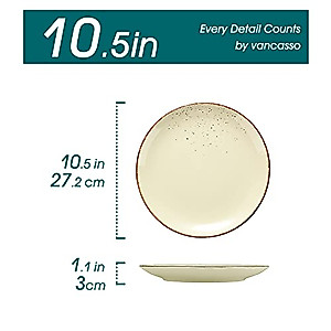 vancasso Navia Nature Dinner Plate Set of 4, Stoneware Vintage Look Cream Dinnerware Tableware, 10.5 Inch Snack/Salad/Fruit/Side Plate