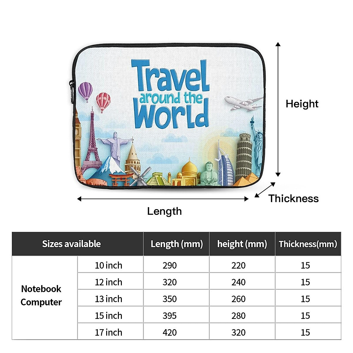 Famous Landmarks 13 inch Portable Laptop Sleeve Compatible with MacBook Air Notebook Computer Case for Men Women College School Students