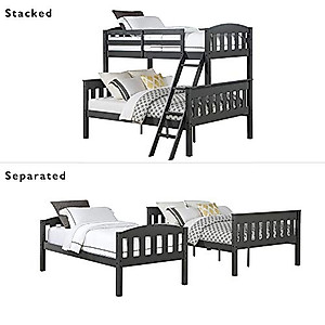 Dorel Living Airlie Solid Wood Bunk Beds Twin Over Full with Ladder and Guard Rail, Slate Gray