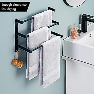 KES 3-Tier Black Towel Bar 16 Inch Bathroom Towel Rack Towel Holder Rustproof Towel Hanger Slipper Rack with 2 Hooks Wall Mount, BTH400S40DG-BK