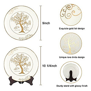Urllinz 50th Anniversary Plates with 24k Gold Foil-50th Anniversary Wedding Gifts for Parents Couples,Valentine's Day Gifts, 50 Year Golden Wedding Gifts,Porcelain Plate for Her Him with Stand 9 Inch