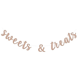 Sweets & Treats Banner for Engagement Bridal Shower Wedding Birthday Party Decorations Paper Sign - Rose Gold