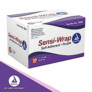 Dynarex 3296 Sensi-Wrap Self-Adherent Bandage Roll, Purple, 1" x 5 yds Size, 180" Length, 1" Width, Pack of 30