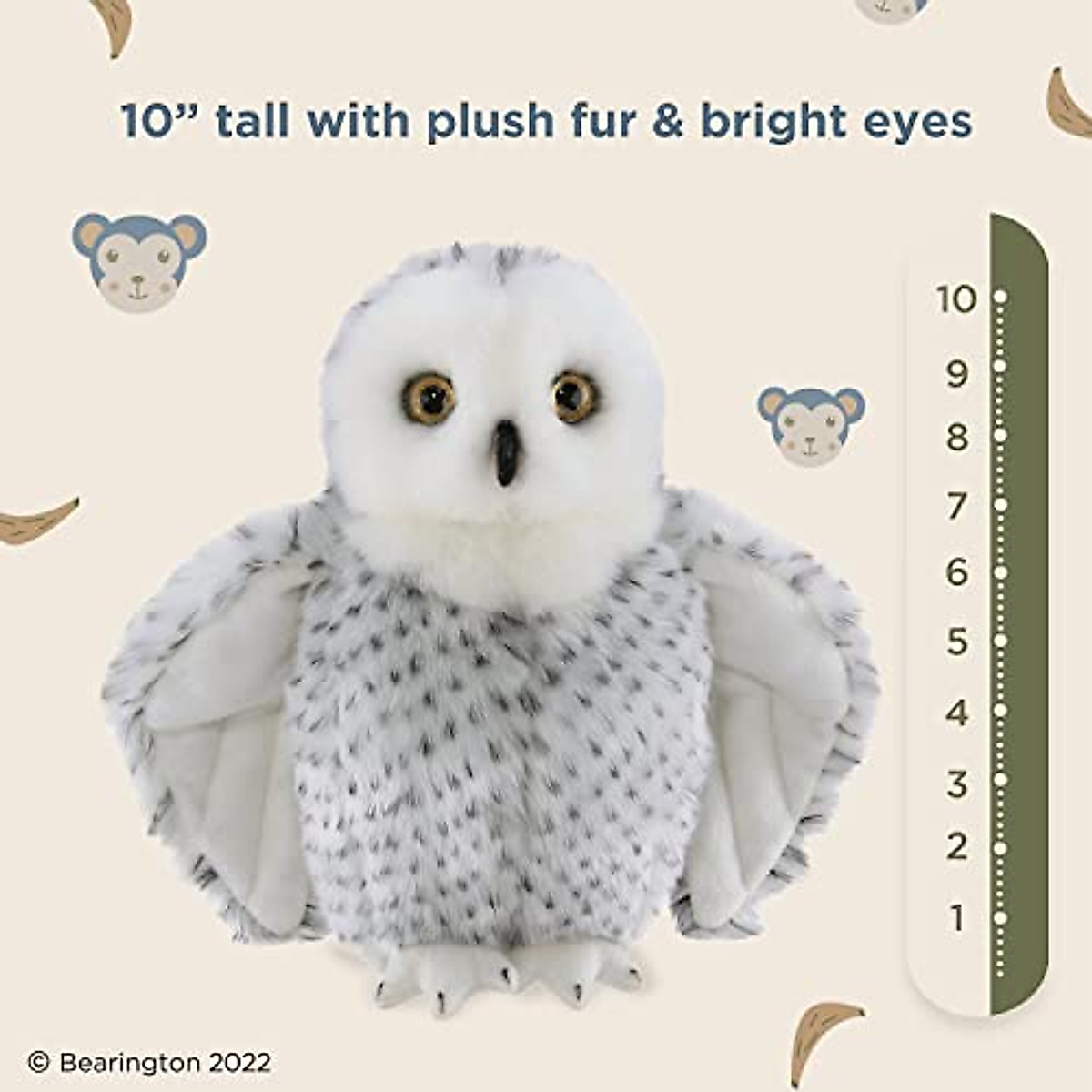 Bearington Blizzard Plush Snowy Owl Stuffed Animal, 10 inches