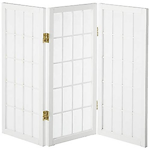 2 ft. Short Desktop Window Pane Shoji Screen - White - 3 Panels