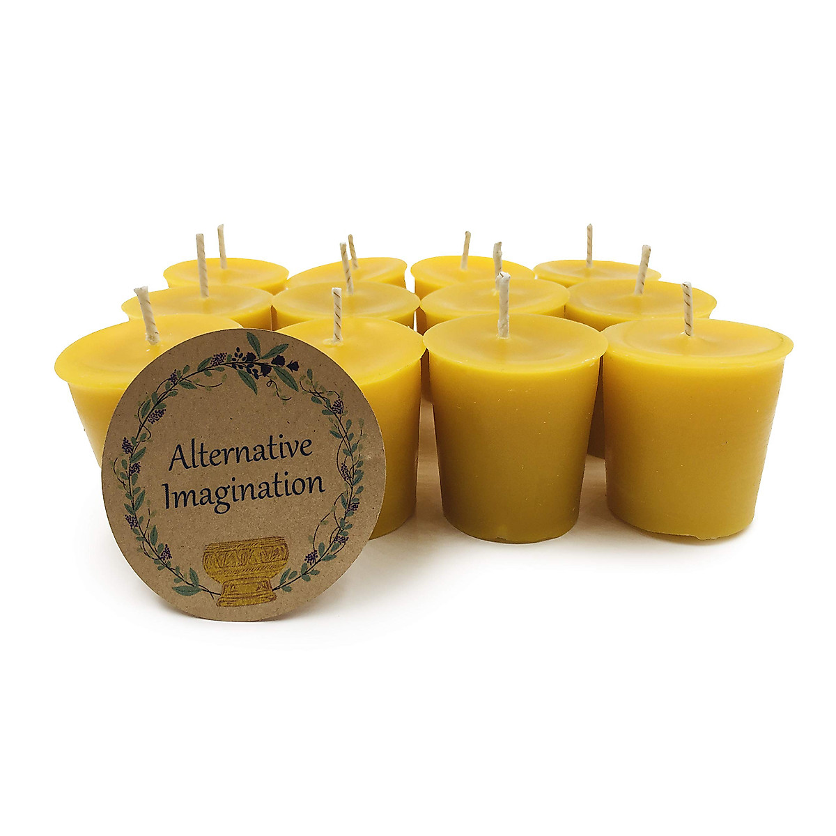 12 Pack of Beeswax Votive Candles - 100% Pure, Natural Beeswax with Natural Light Honey Scent - 15 Hour Burn - Alternative Imagination