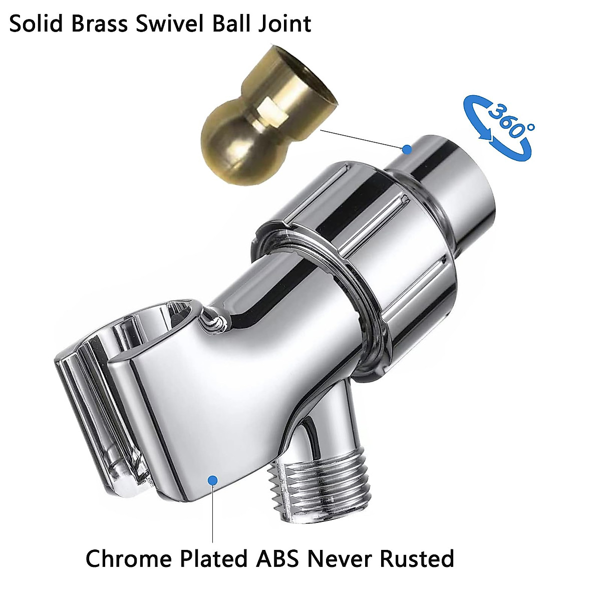 Katezon Shower Head Holder with Solid Brass Ball Joint for Handheld Shower Head, Adjustable Shower Arm Mount for Connecting Shower Arm and Shower Hose, 1/2 Inch (Chrome)