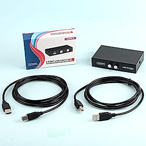 Printer Cable Splitter one Printer Two Computers, 2 Port USB Switch, USB 2.0 Manual Computer Printers Switch for Home Use with 2pcs 6 feet Print Cables Printer Cable Splitter