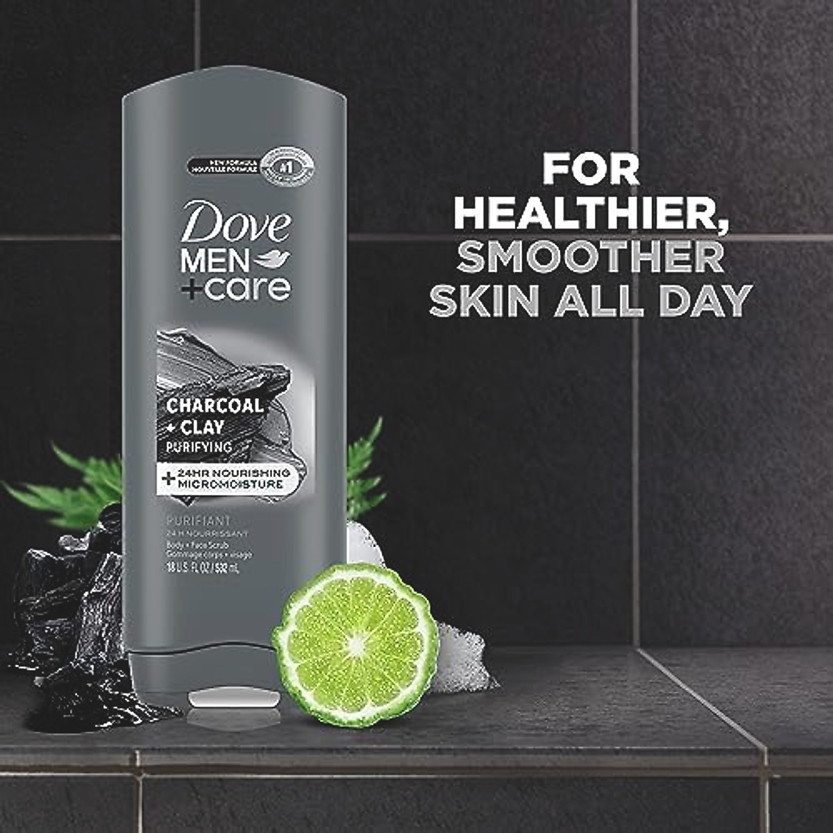 DOVE MEN + CARE Elements Body Wash Charcoal + Clay 4 Count For Men's Skin Care Effectively Washes Away Bacteria While Nourishing Your Skin, 18 oz