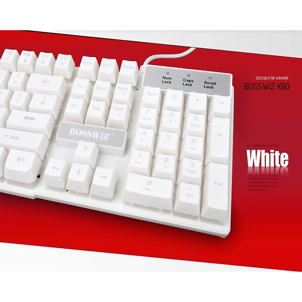 Bosswiz Gaming Keyboard, K80 3 Color Backlight LED, Mechanical, USB, 104 Keys, Korean/English (QWERTY), Ambidextrous, Modern Style, Office Use