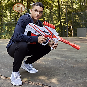 Nerf Fortnite B-AR Motorized Dart Blaster - Fortnite Converge Wrap, Motorized 10-Dart Blasting, 10-Dart Clip, 10 Official Elite Darts (Frustration-Free Packaging)