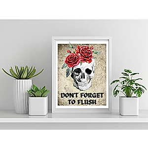 Roxbury Row Goth Bathroom Decor | Skeleton Decor, Skull Decor | Funny Bathroom Signs, Floral Skull Bathroom Decor Sets | Halloween Bathroom Decor Set (Unframed Prints) (Set of 3: Wash/Brush/Flush)