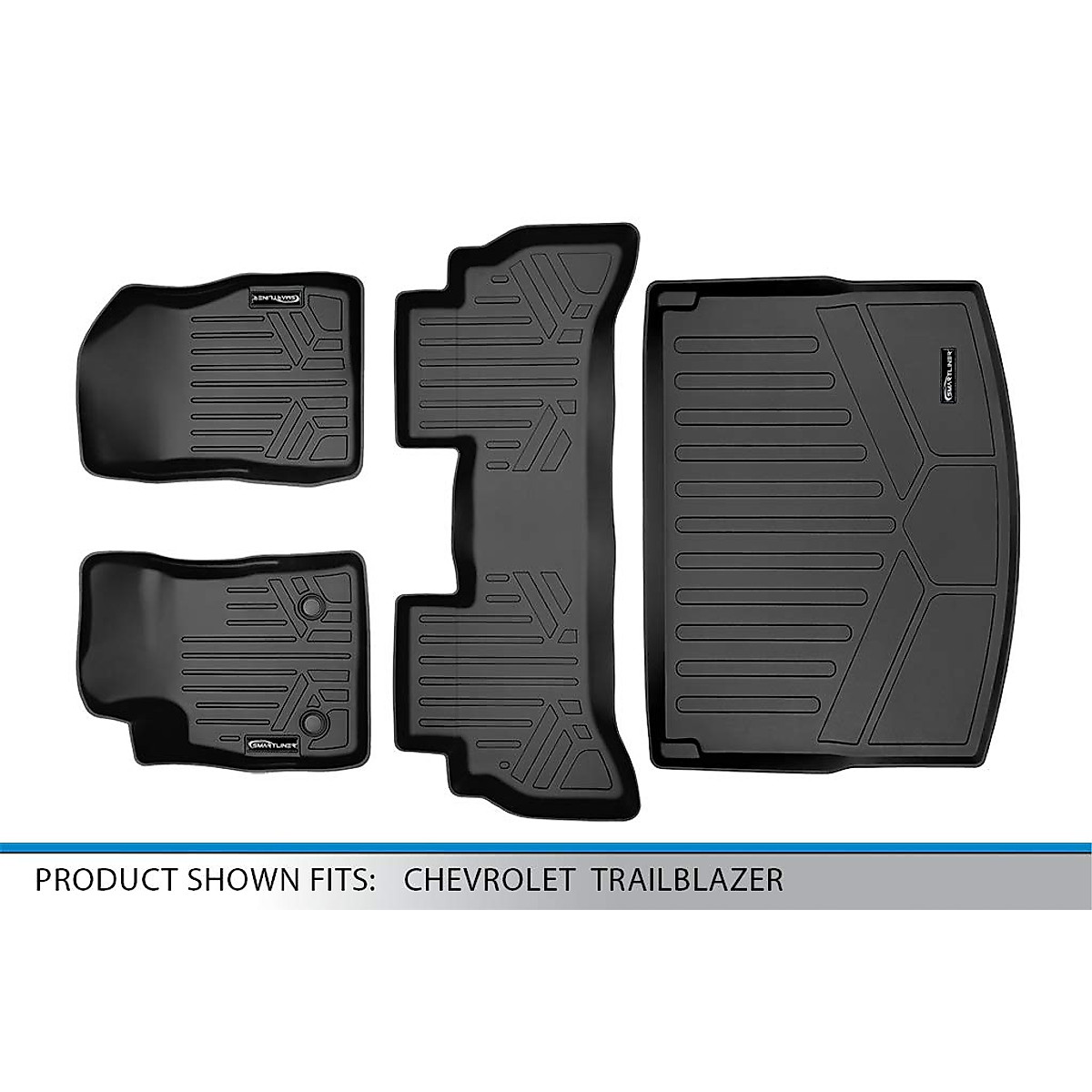 SMARTLINER Custom Fit 2 Row Floor Mats & Cargo Liner Behind 2nd Row (Upper Deck) Set Black Compatible with 2021-2022 Chevrolet Trailblazer (FWD only)