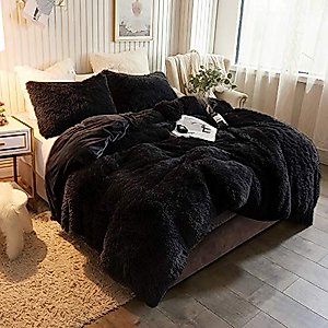 XeGe Plush Shaggy Duvet Cover, Luxury Ultra Soft Crystal Velvet Fuzzy Bedding 1PC(1 Faux Fur Duvet Cover), Fluffy Furry Comforter Cover with Zipper Closure(King, Black)