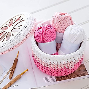 SDUSEIO 4 Pieces Wooden Bottom for Crochet Baskets DIY Weaving Supplies Crochet Basket Wood Bases Shaper for Making Knitting Crochet Yarn Storage Bag