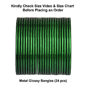 Efulgenz Metal Bangles for Women Indian Jewelry Two Dozen Wedding Bangles Set Plain Glossy Green Bangles Bracelets Bridal Bangle Set Fashion Costume Jewelry Accessories for Women (24 Pcs) Size 2.4
