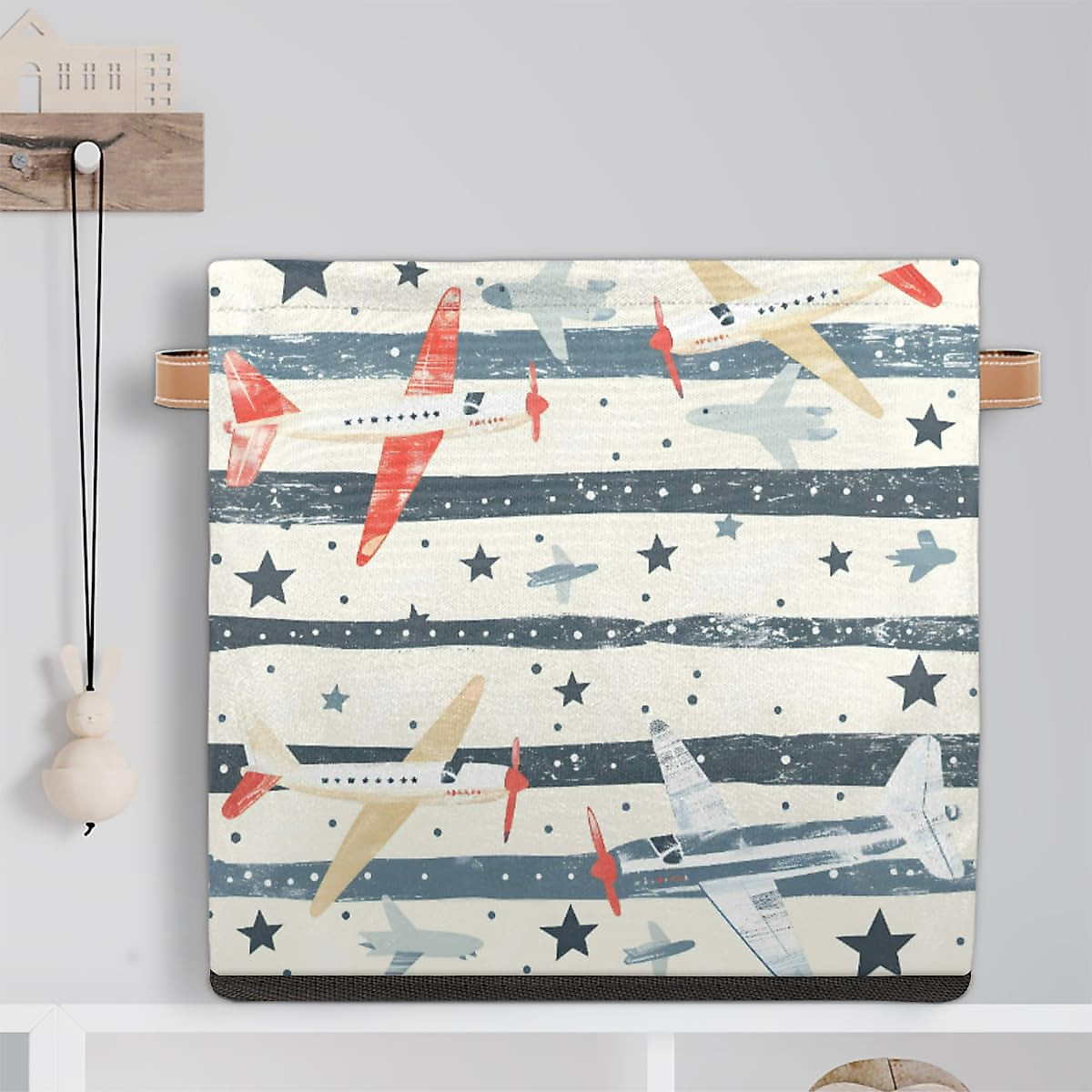 Tablerazzi Cute Airplane Cube Storage Bin, 13 Inch Collapsible Fabric Storage Cube Bin, Foldable Cube Baskets for Shelf, Closet, Organizer