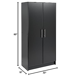 Prepac Elite Functional Tall Shop Cabinet with Adjustable Shelves, Simplistic Freestanding 2-Door Garage Cabinet 16" D x 32" W x 65" H, Black, BES-3264